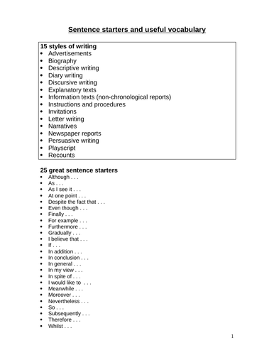 Transactional Writing writing frame and sentence starters plus a ...