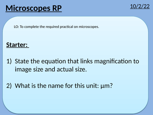 B1.1: The World of the Microscope (AQA) AND microscopy required ...