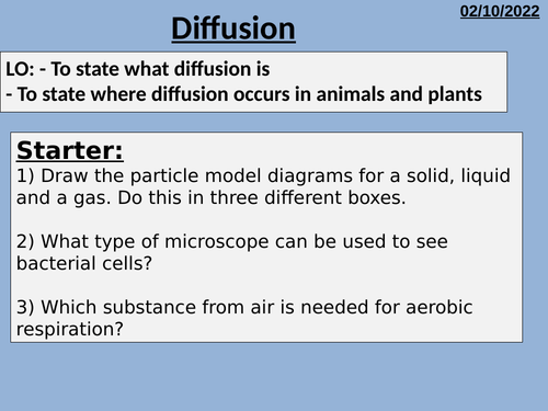 B1.6 Diffusion (AQA) | Teaching Resources