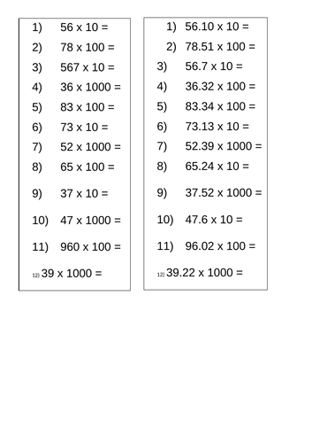 Year 5 multiplying by 10, 100 and 1000. | Teaching Resources