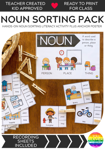 Noun Sorting Clip It Cards - Person, Place or Thing | Teaching Resources