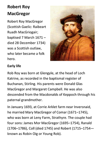 Robert Roy MacGregor Handout | Teaching Resources