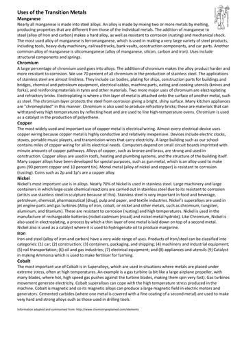 Transition Metals Worksheets and Activities | Teaching Resources