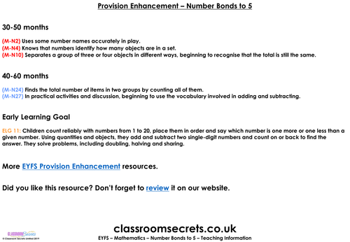 EYFS Maths EYFS Number Bonds to 5 Provision Enhancement Activities ...