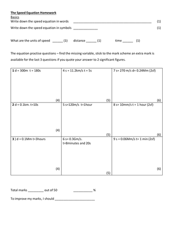 Speed distance and time equation practise and tests, including Prefixes ...