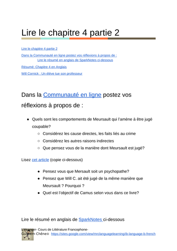 L'Etranger Albert Camus ( Resources) IB French B / IB Francais B (Beta ...