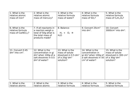 Chemical Calculations Revision Questions Foundation | Teaching Resources