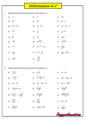 Differentiation of Polynomials - with Answers | Teaching Resources
