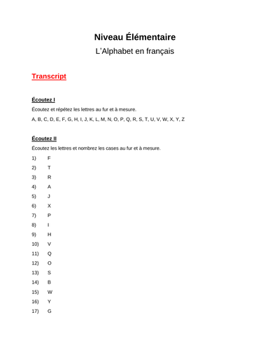 French for Adults: Pre-beginners: Alphabet in French | Teaching Resources