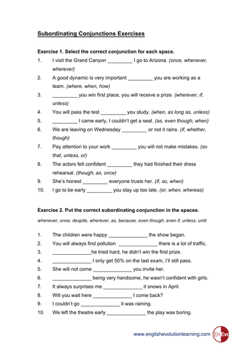 Using Subordinate Conjunctions (B1 & B2) | Teaching Resources