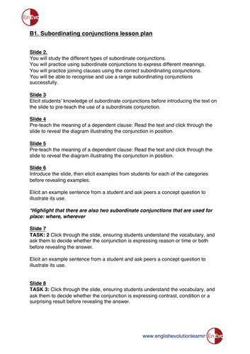 Using Subordinate Conjunctions (B1 & B2) | Teaching Resources