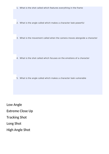 GCSE Film/Media Studies - Cinematography SOW | Teaching Resources