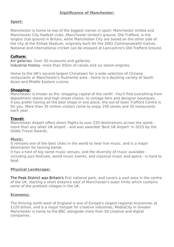 Significance of Manchester | Teaching Resources
