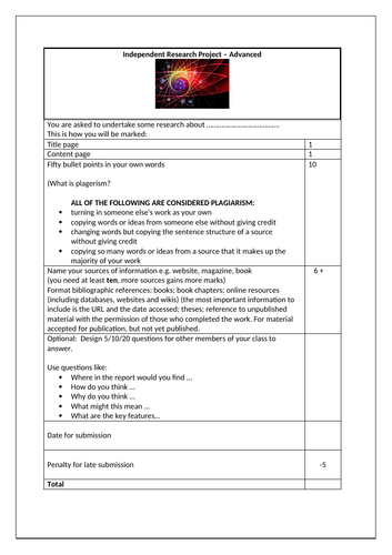 Independent Research Project - advanced | Teaching Resources