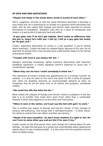 'Of Mice and Men' - Key Quotations and Analysis | Teaching Resources