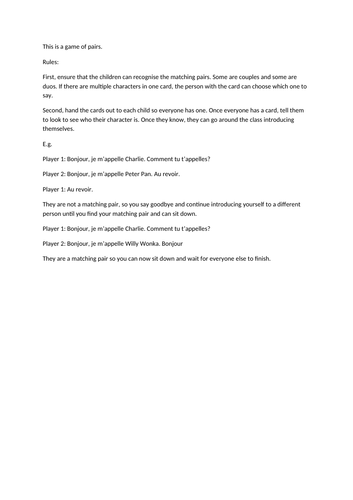 Bonjour and Introductions game KS1 or KS2 | Teaching Resources