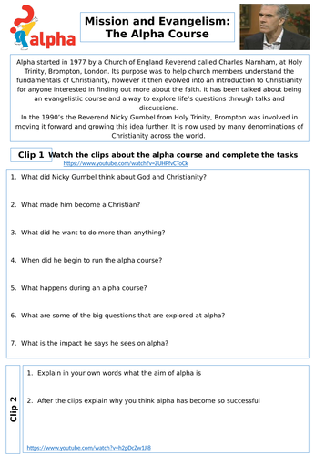 The alpha course worksheet - mission and evangelism | Teaching Resources