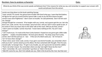 Of Mice and Men Quick Paragraph Worksheets | Teaching Resources