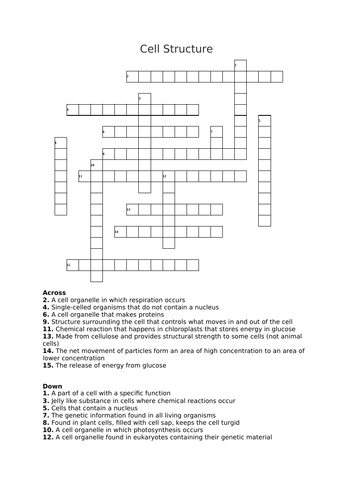 Cell Strucuture Crossword - Modifiable | Teaching Resources