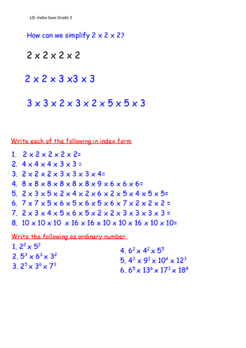 Law of indices /index Full lesson | Teaching Resources