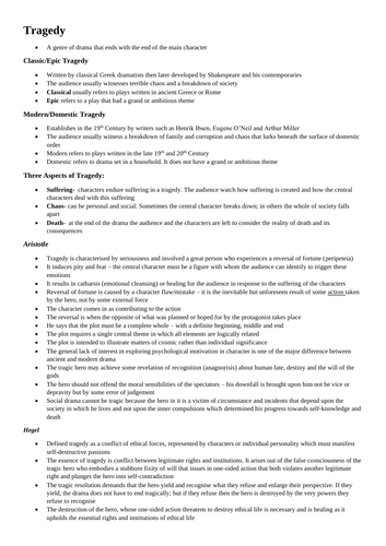 Notes on the Tragedy genre | Teaching Resources