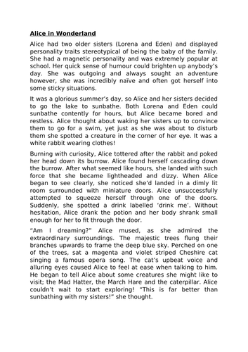 Alice in Wonderland story opening | Teaching Resources