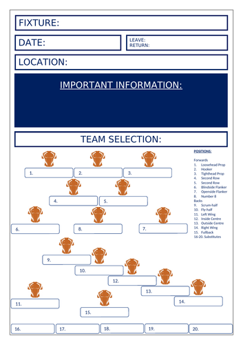 Rugby Team Selection Template - Orange | Teaching Resources