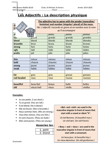 Les adjectifs | Teaching Resources
