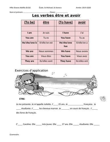 Les verbes être et avoir Revision | Teaching Resources
