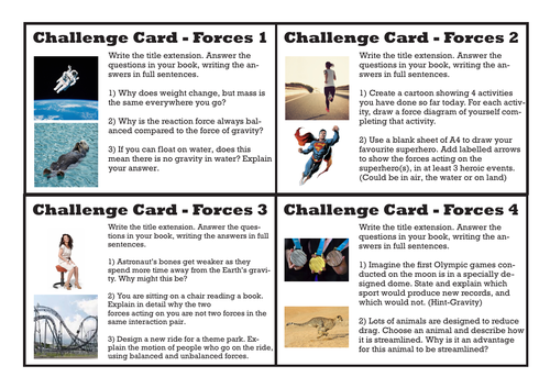 Year 7 Forces Challenge Cards KS3 Activate 1 | Teaching Resources