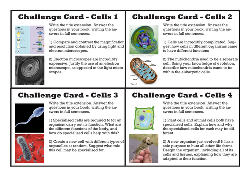 B1 Cells Challenge Cards GCSE Biology AQA | Teaching Resources