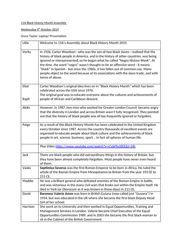 Black History Month Assembly | Teaching Resources