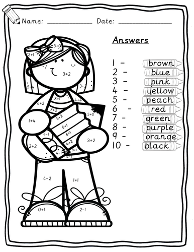 Reception/Year 1: Colour by creating numbers up to 10 addition ...