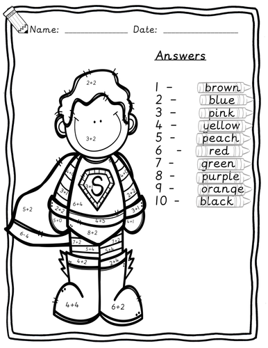 Reception/Year 1: Colour by creating numbers up to 10 addition ...