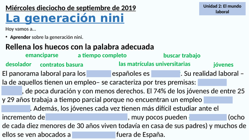 La generacion nini -AS, el mundo laboral | Teaching Resources