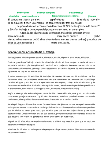 La generacion nini -AS, el mundo laboral | Teaching Resources