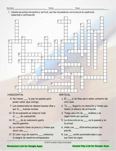 Common Nouns 1 Interactive Spanish Crossword-Google Apps | Teaching ...