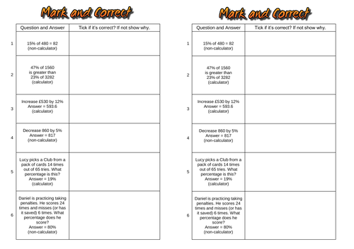 'Mark and Correct' Activity Sheets Set A (Number) - Interleaving ...
