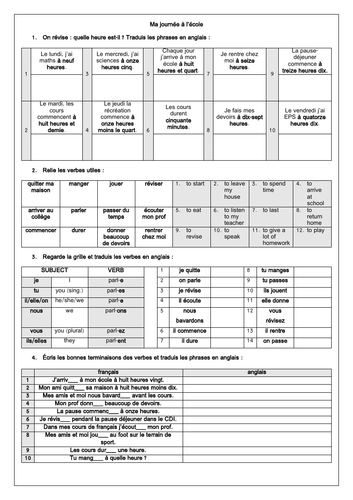 French GCSE School Routine & Time: Ma journée à l'école | Teaching ...