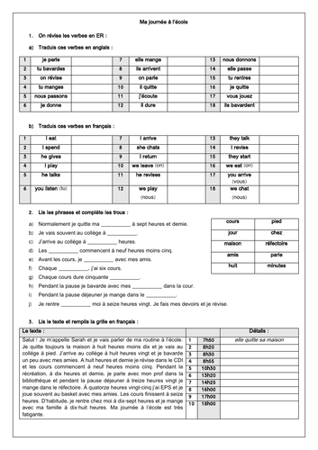 French GCSE School Routine & Time: Ma journée à l'école | Teaching ...