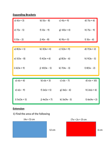 Expanding Brackets RAG | Teaching Resources