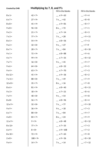 Times Table Worksheets - Multiplication and Division | Teaching Resources