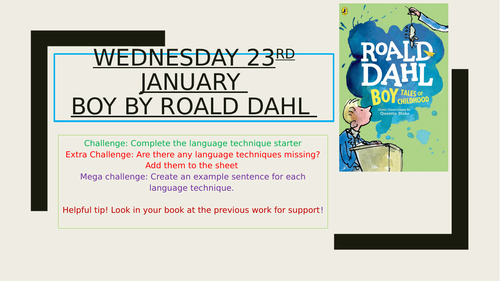 Roald Dahl Boy q1-5 language aqa | Teaching Resources