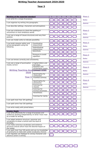 Writing Assessment Y1,3,4 and 5 (including Greater Depth) | Teaching ...