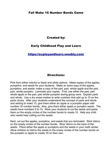 Autumn Maths Number Bonds Make 10 | Teaching Resources