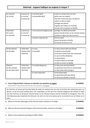 KS3/KS4 French - The Internet & Social Media (+ answers) | Teaching ...