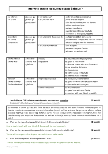 KS3/KS4 French - The Internet & Social Media (+ answers) | Teaching ...