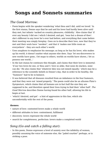Notes on Donne's 'Songs and Sonnets' + 'Holy Sonnets' | Teaching Resources