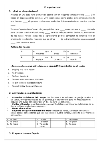 Spanish A Level Impacto del turismo en España: el agroturismo ...