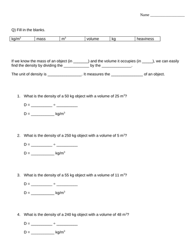 Calculating Density | Teaching Resources